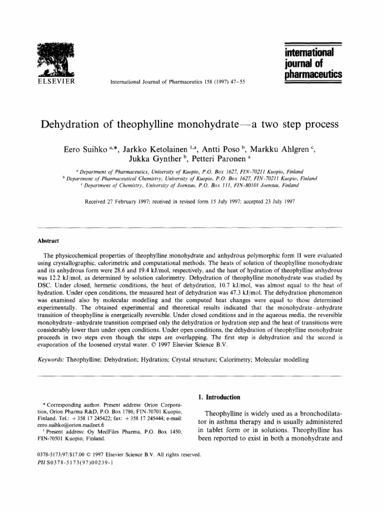 Dehydration of Theophylline Monohydrate A Two Step Process | PDF ...