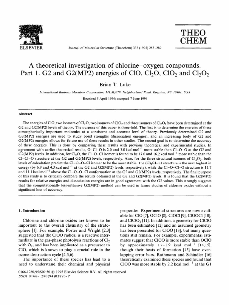 A Theoretical Investigation of Chlorine-Oxygen Compounds. | PDF ...