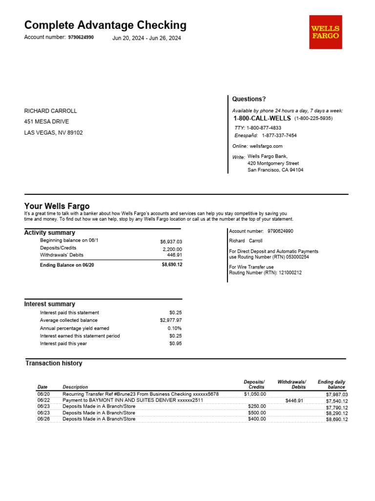 Wells Fargo Advantage Checking Summary | PDF | Deposit Account | Banks