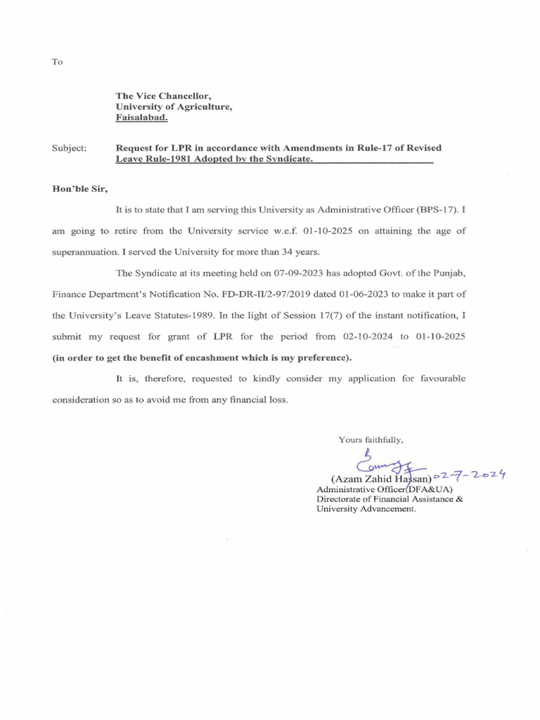 LPR Application of Azam Zahid Shah SHB | PDF