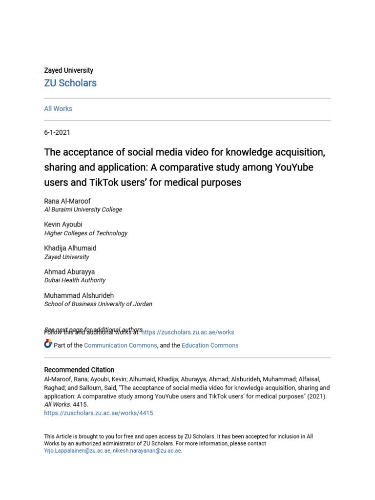 The Acceptance of Social Media Video For Knowledge Acquisition S | PDF ...