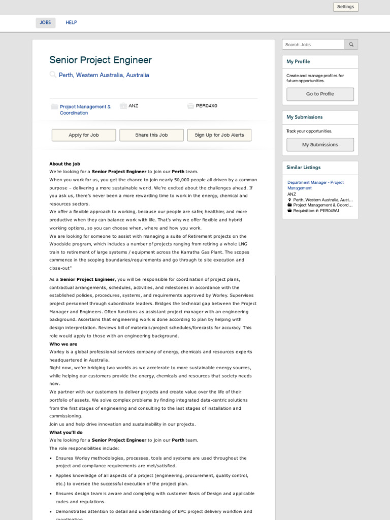 Senior Project Engineer - Worley Careers | PDF | Project Management ...