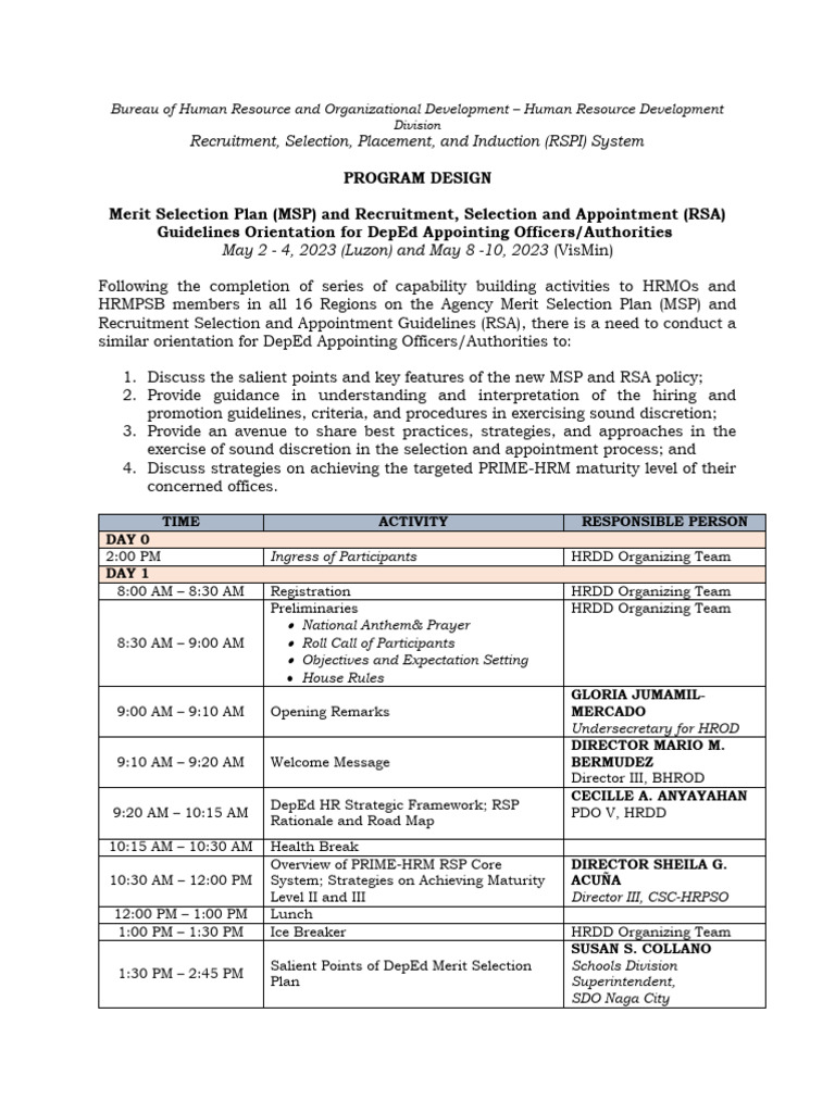 MSP and RSA Guidelines Orientation | PDF | Recruitment | Cognition