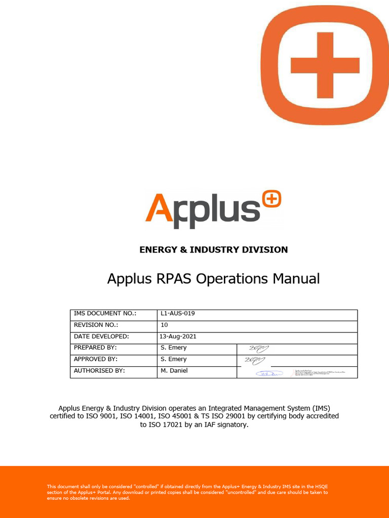 L1-AUS-019 Rev 10 - RPA Operations Manual | Download Free PDF | Unmanned Aerial Vehicle | Aviation