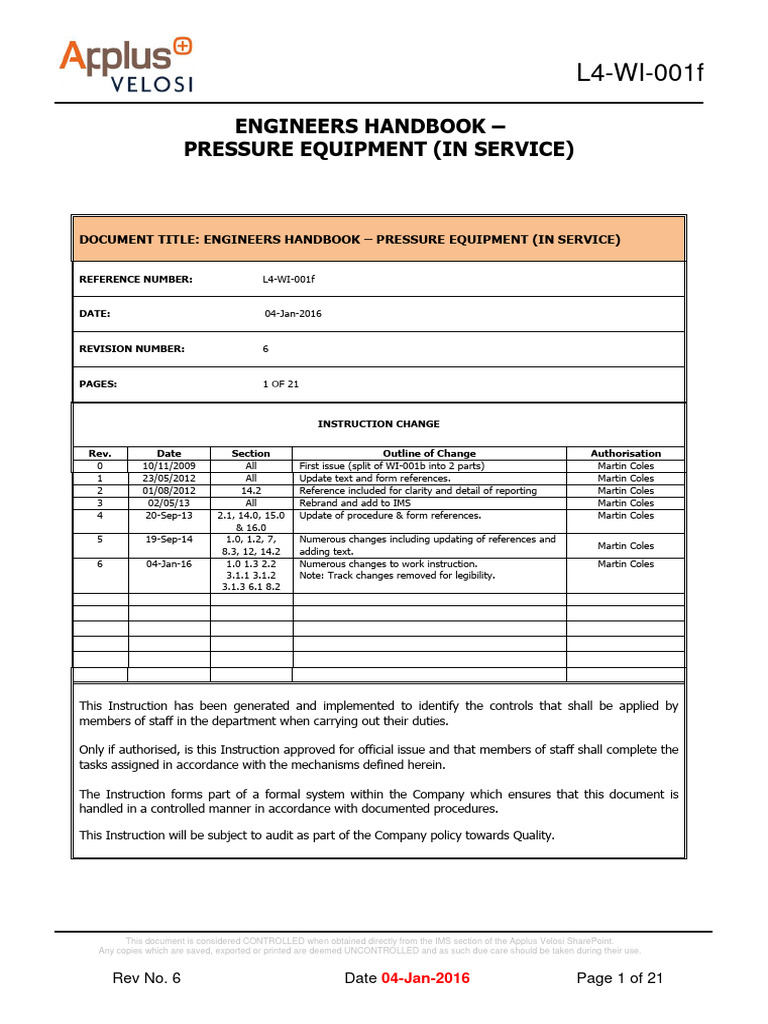 L4-WI-001f (Rev 6) Engineers Handbook - in Service Inspections | PDF ...