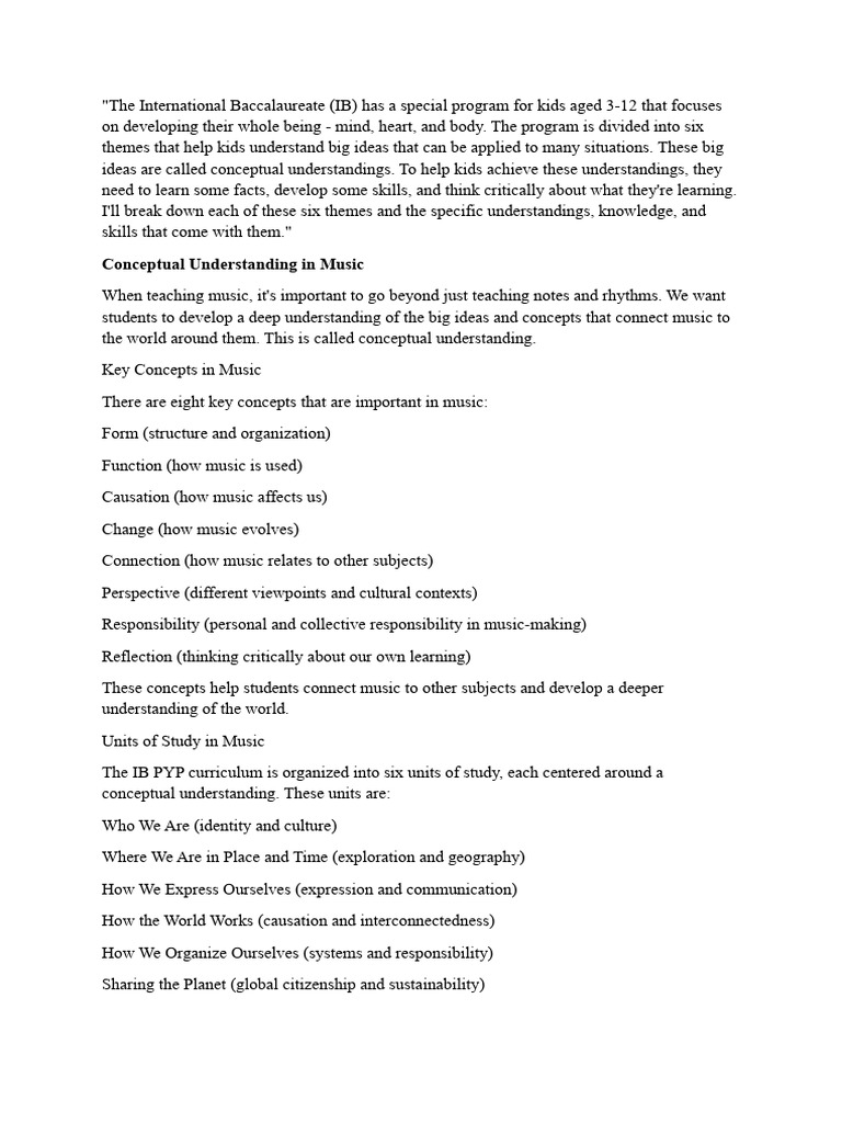 IB PYP Music Curriculum Insights | PDF | Knowledge | Metacognition