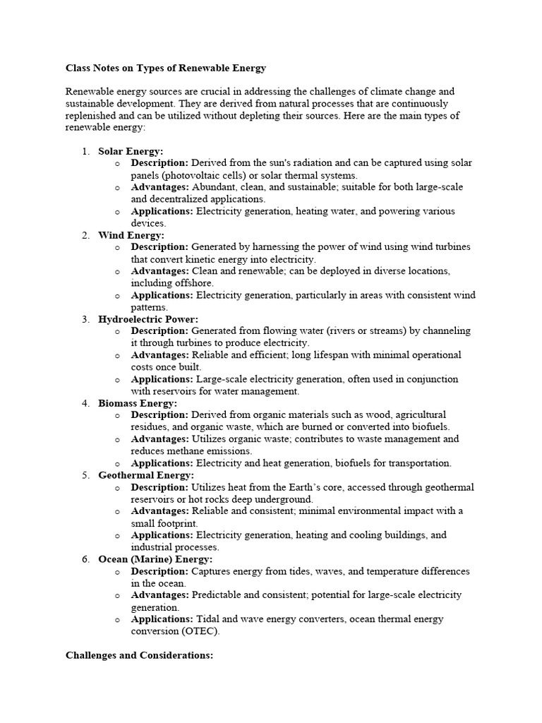 Class Note - Typoe of Renewable Energies | PDF | Renewable Energy ...