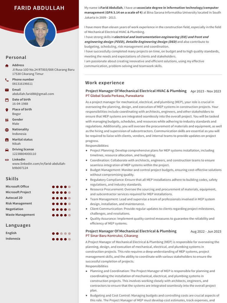 CV Farid Abdullah #1 | PDF | Strategic Management | Business Analysis