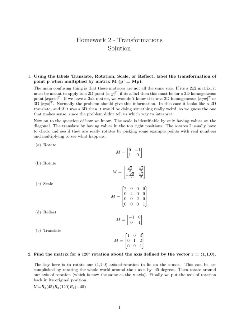 CSE160 HW2 Transformations Solutions | Download Free PDF | Matrix (Mathematics) | Mathematical ...