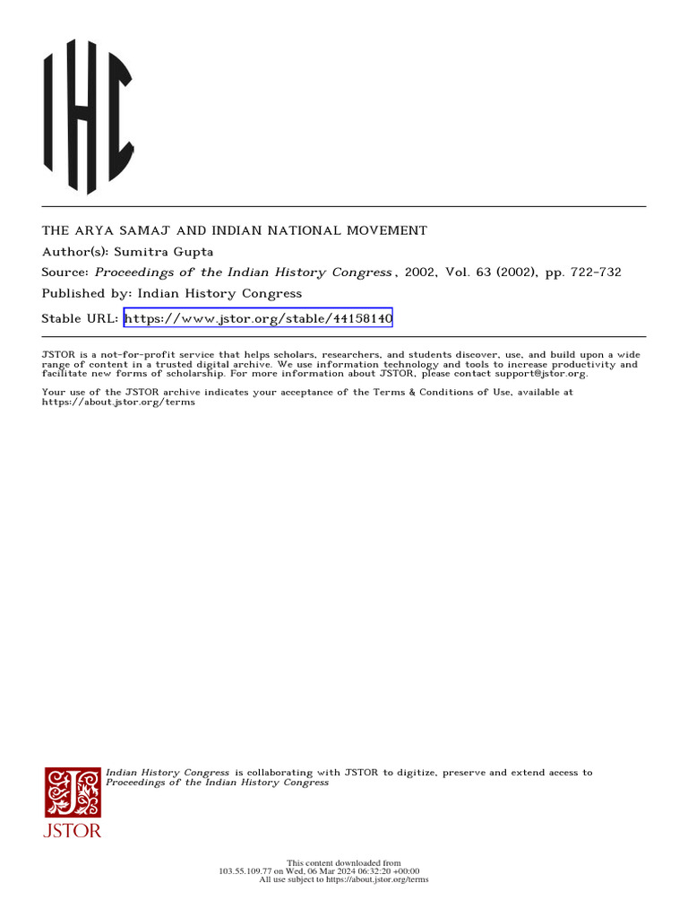 Gupta ARYASAMAJINDIAN 2002 | PDF | Mahatma Gandhi