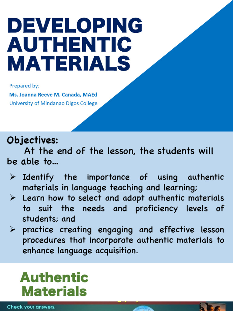 Developing Authentic Materials - Version 2 | PDF | Public Speaking | Learning