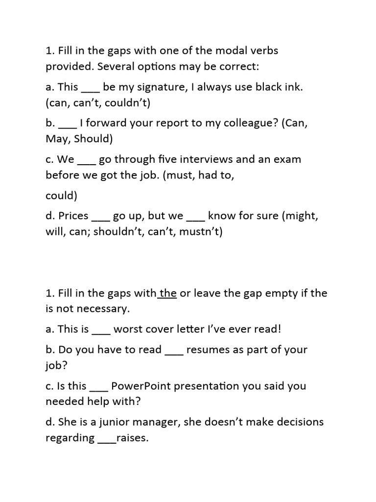 Modal Verbs and Grammar Exercises | PDF | Career & Growth | Self-Improvement