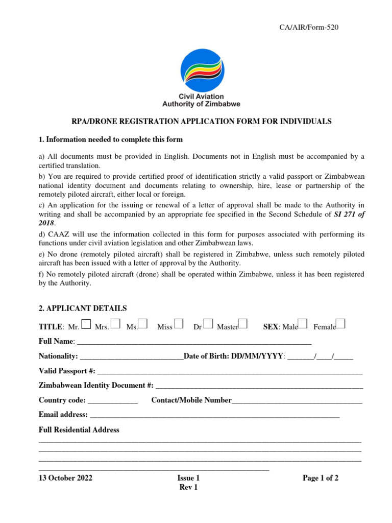 CA Form 520 RPA Drone Application Application Form For Individuals - 2 ...