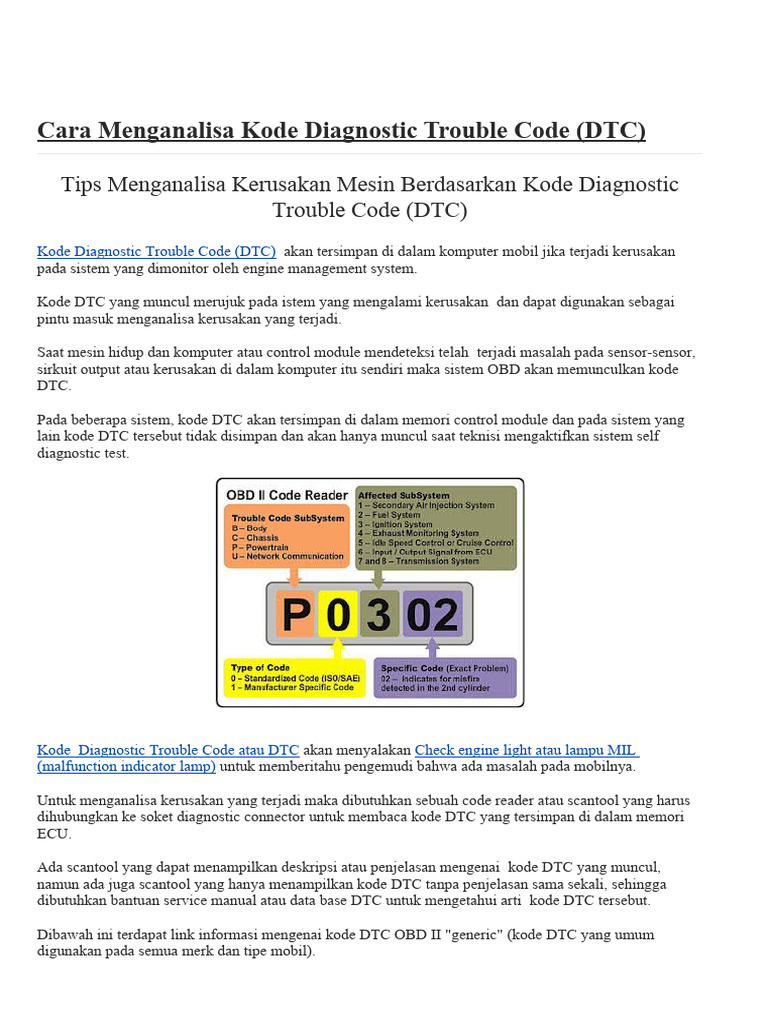 Cara Menganalisa Kode Diagnostic Trouble Code | PDF