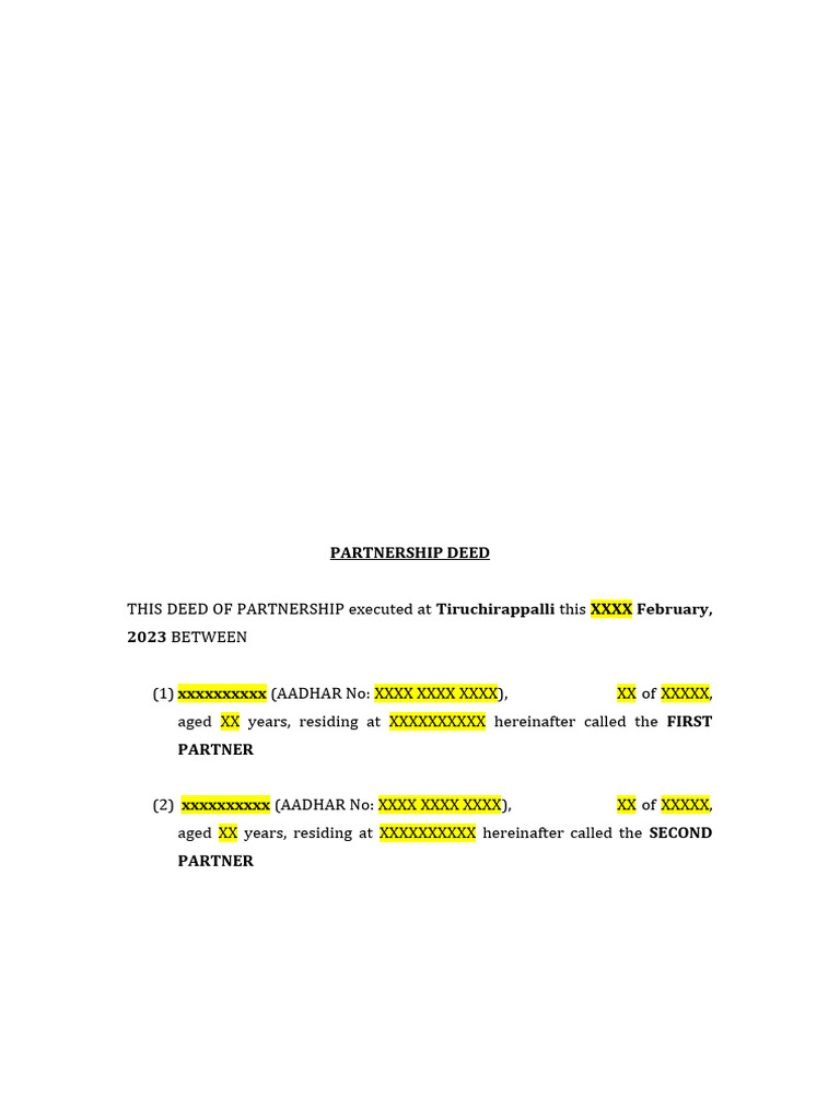 Partnership Deed - Draft | PDF | Partnership | Private Law