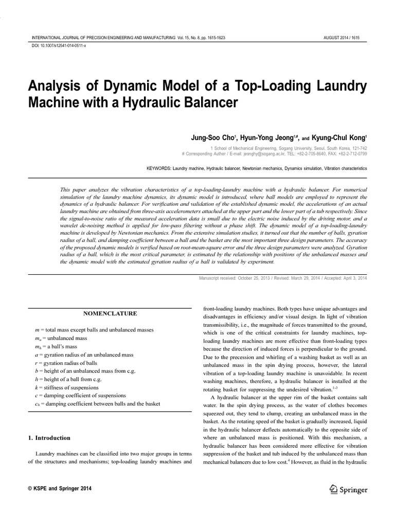 Analysis of Dynamic Model of A Top-Loading Laundry Machine With A ...
