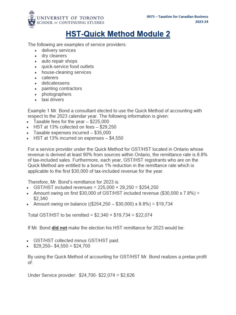 SCS_0975_Module 02_Quick Method Example 2023-24 | PDF | Revenue | Expense
