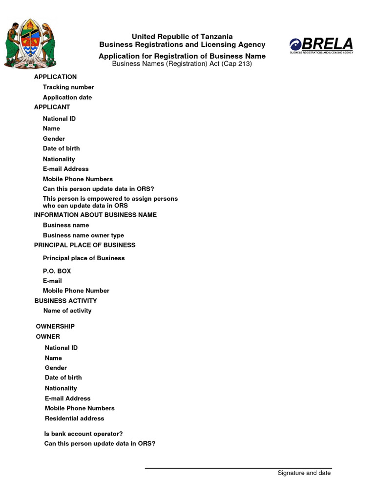 Business Name Registration Application Form | PDF