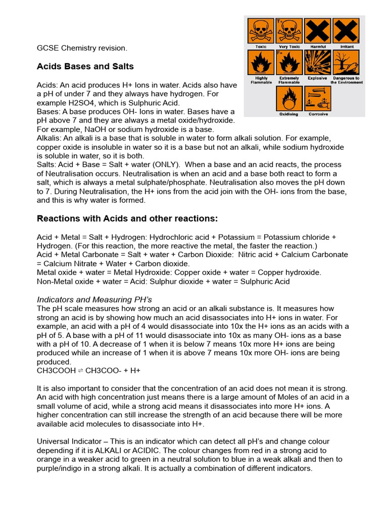 GCSE Chemistry: Acids, Bases, and Salts | PDF | Solubility | Alkene