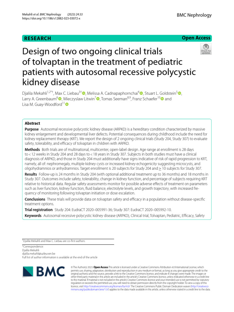 Design of Two Ongoing Clinical Trials of Tolvaptan in The Treatment of ...