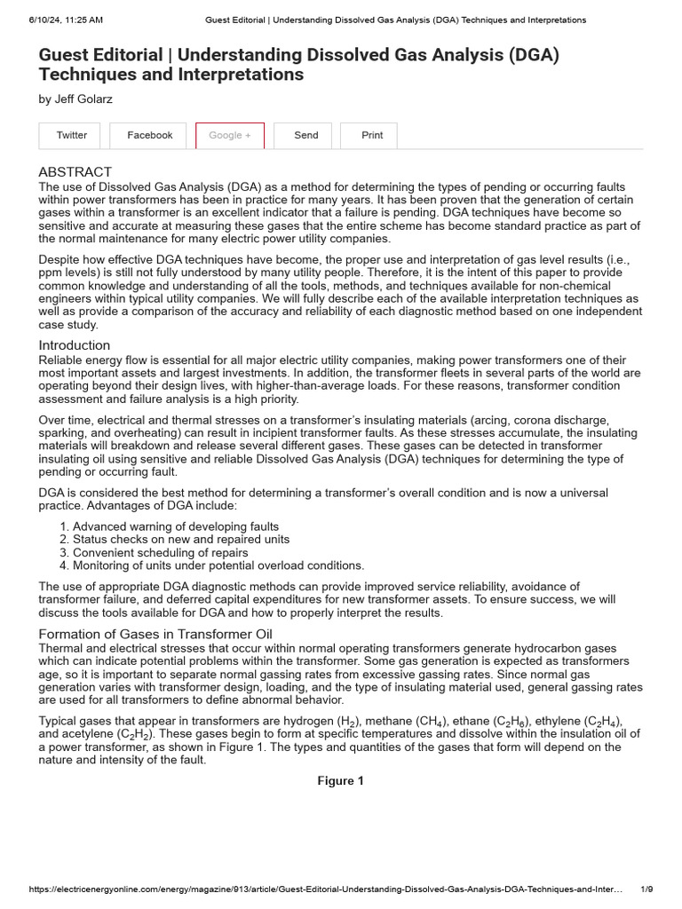 Dissolved Gas Analysis (DGA) Techniques and Interpretations | PDF | Gases