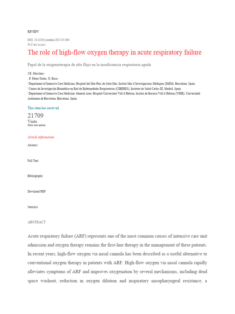 Role of high-flow oxygen therapy | PDF | Respiratory System | Medical ...