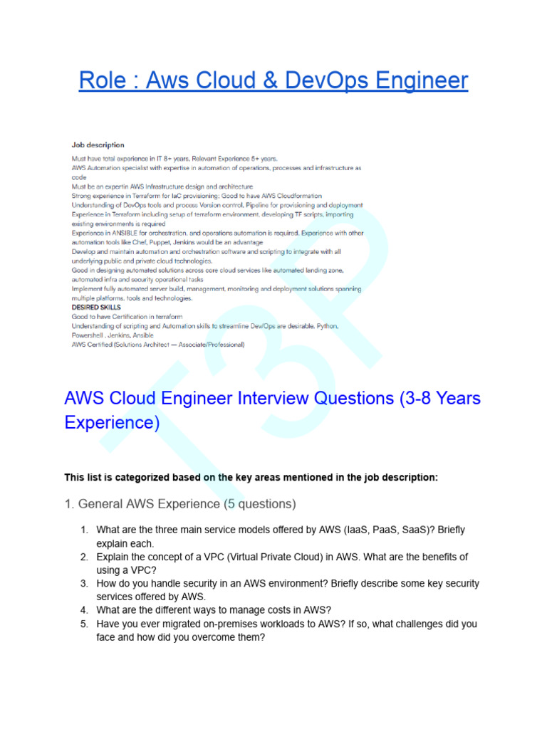 Aws Cloud & DevOps Engineer - Interview Questions | PDF | Amazon Web Services | Cloud Computing