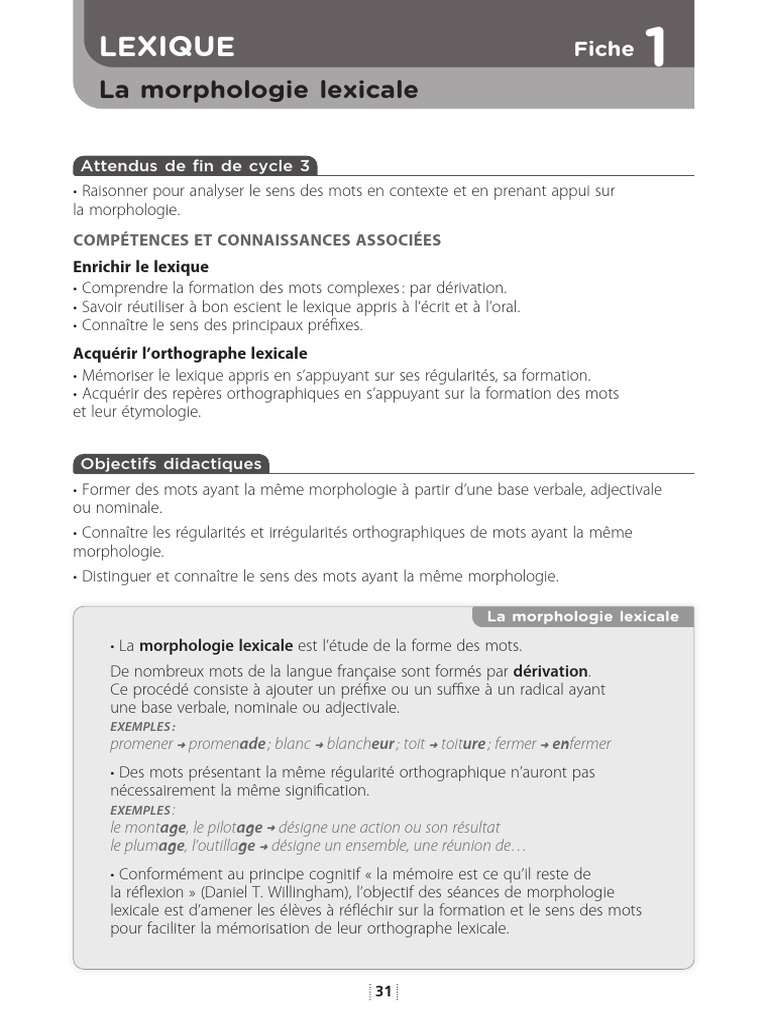 Morphologie lexicale : formation des mots | PDF | Lexique | Morphologie ...