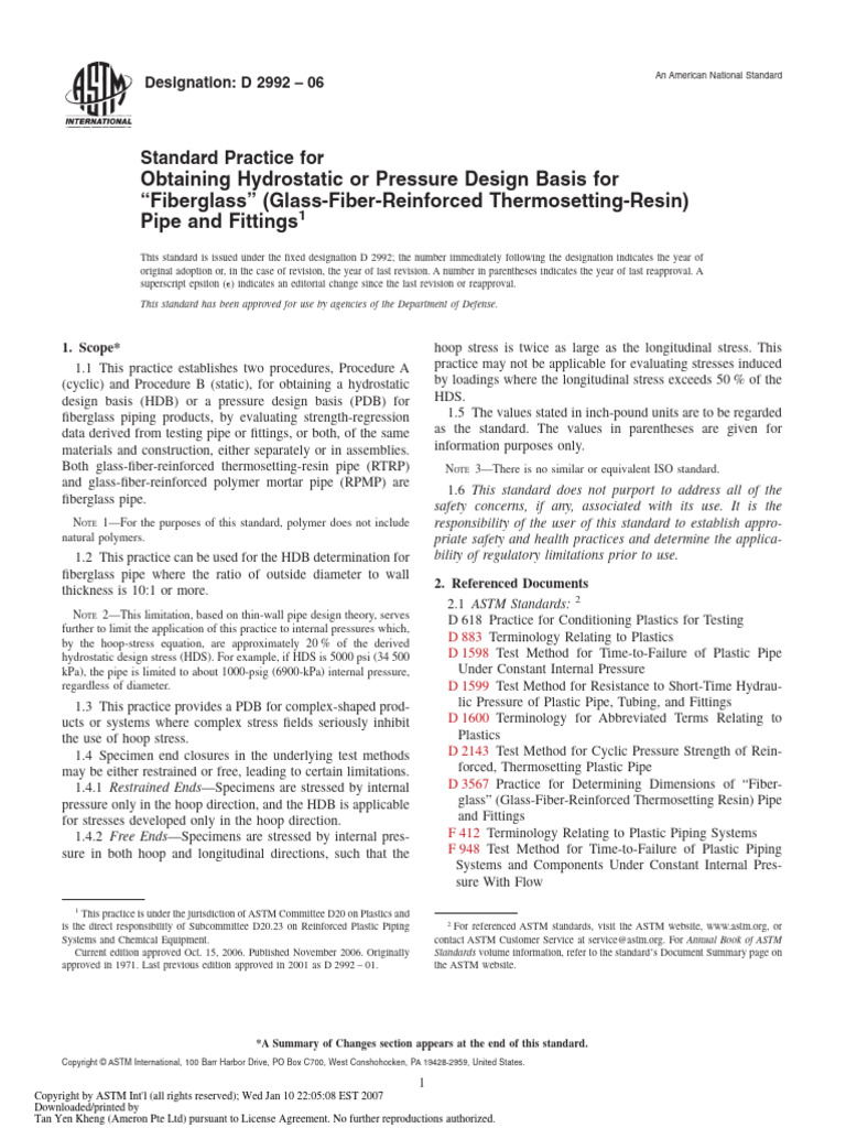 ASTM D2992-06-2006 “Fiberglass” (Glass-Fiber-Reinforced Thermosetting ...