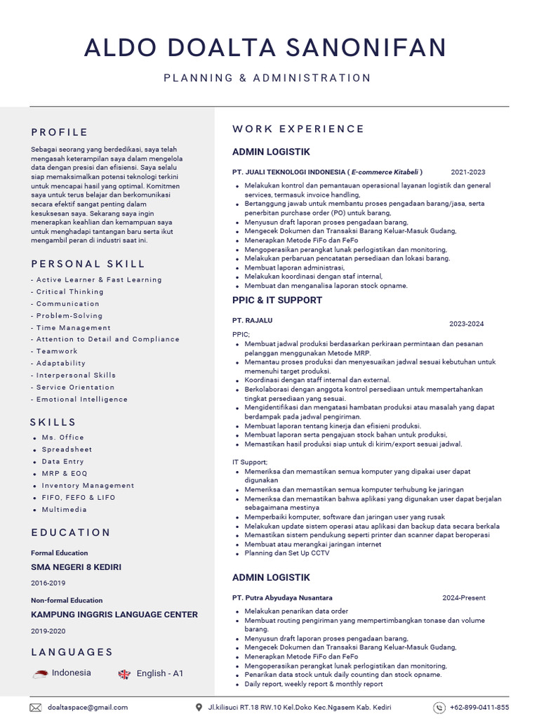 CV - Aldo Doalta Sanonifan | PDF