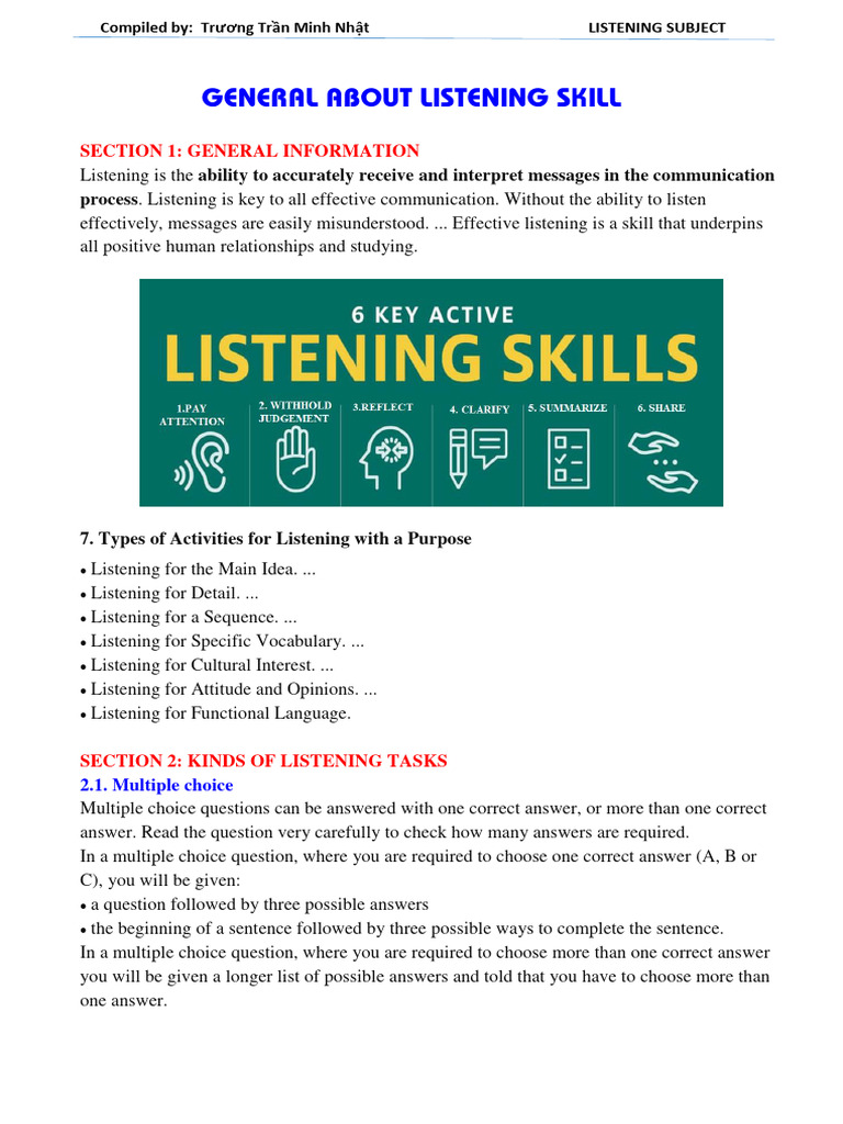 General About Listening Skill - Students Version | PDF | Multiple ...