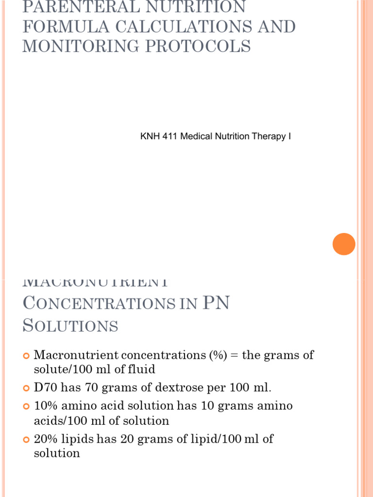 Parenteral Nutrition Calculations | PDF | Calorie | Intravenous Therapy