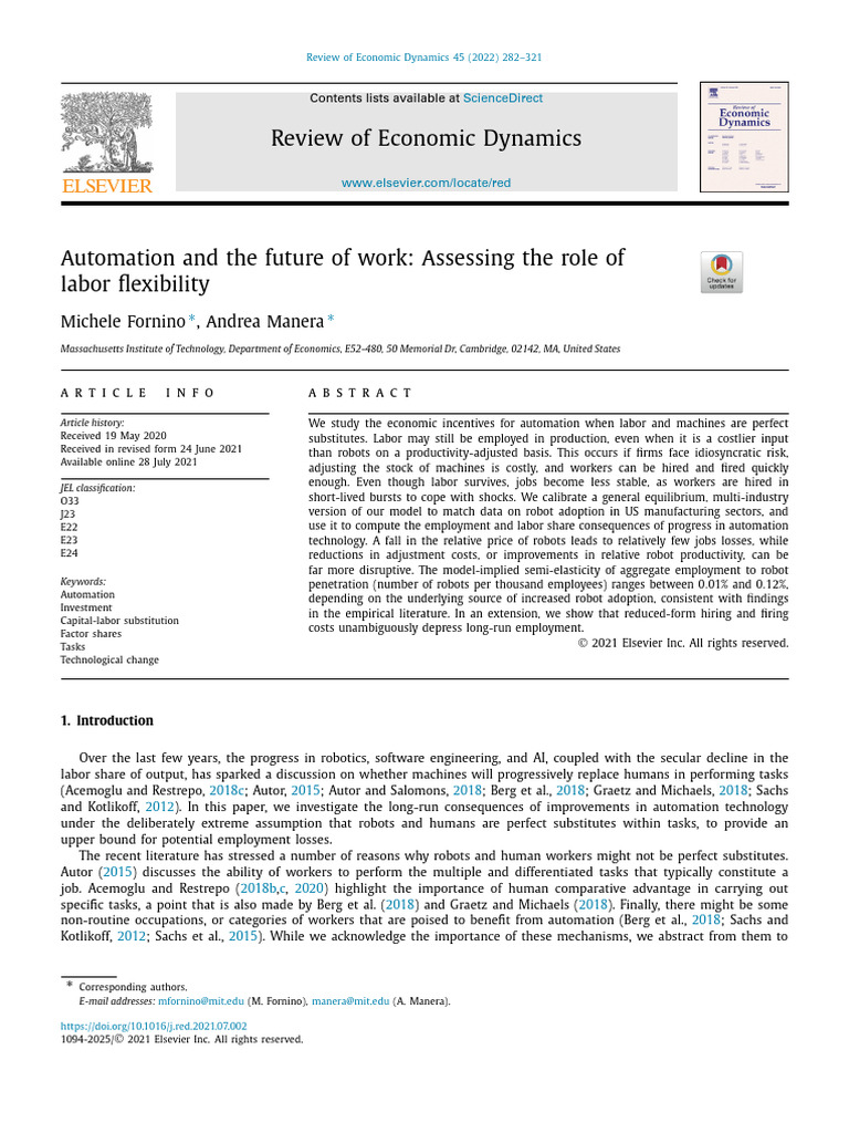 Automation and The Future of Work: Assessing The Role of Labor ...
