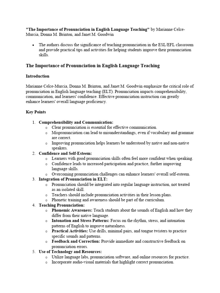 Teaching Pronunciation in ESL/EFL | PDF | English As A Second Or ...