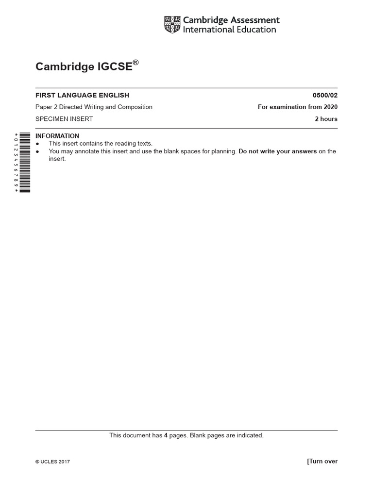 2020 Specimen Paper 2 Insert | PDF | Teachers | Cognition