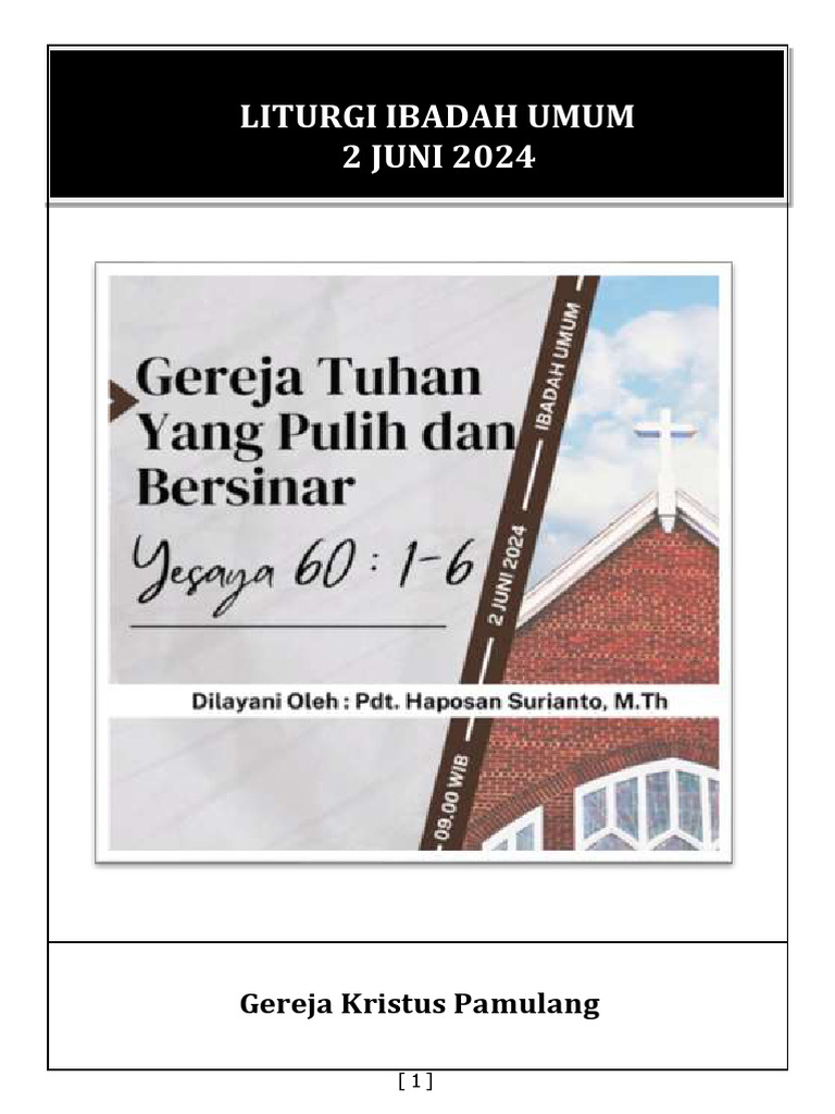 Liturgi Ibadah 2 Juni 2024 | PDF