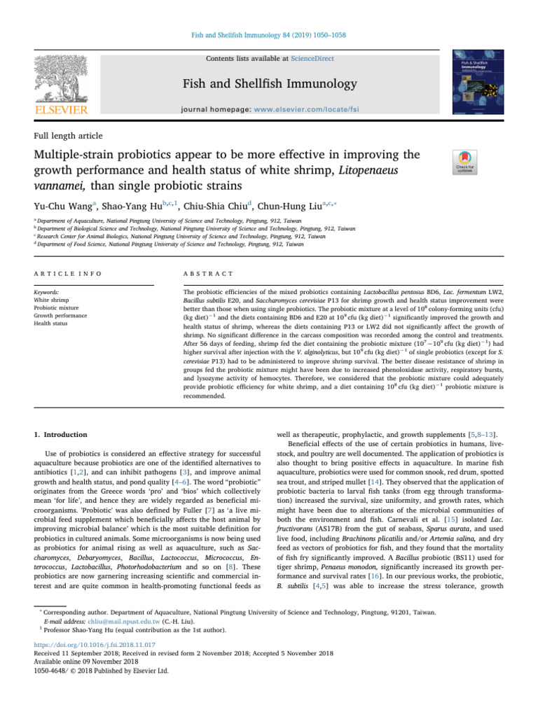 Multiple-strain probiotics appear to be more effective in improving the growth performance and ...
