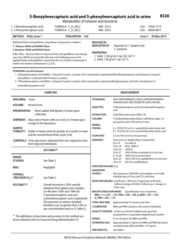 Urine Analysis for Toluene & Benzene Metabolites | PDF | High ...