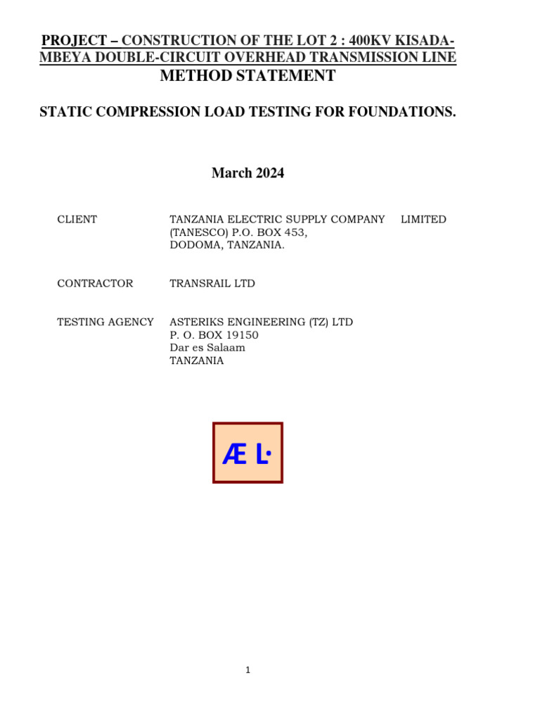 Method Statement For Static Compressive Pile Load Test TransRail | PDF ...