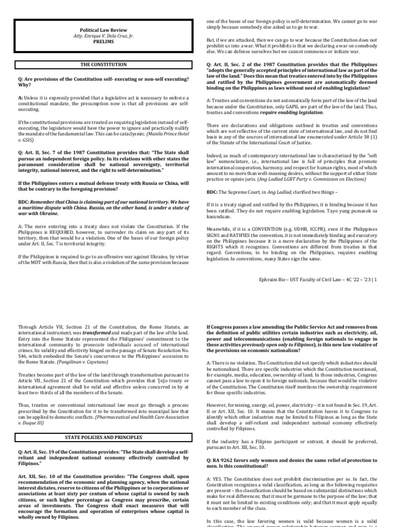 Constitutional Law: Self-Executing Provisions | PDF | Treaty ...