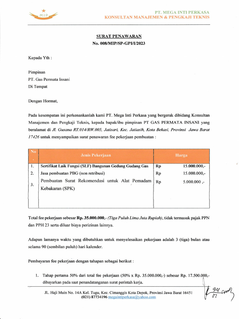 SURAT PENAWARAN PT GAS PERMATA INSANI | PDF