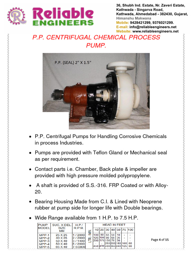 Corrosive Chemical Process Pumps | PDF | Pump | Materials