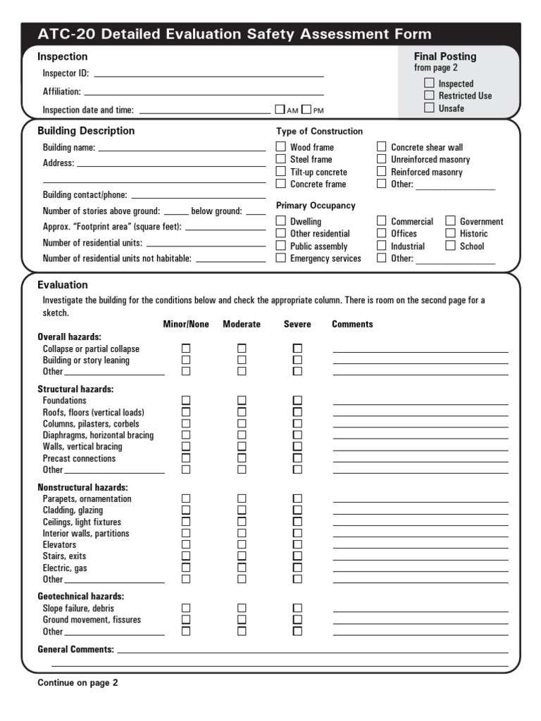 ATC-20 Safety Assesment Buildings | PDF | Framing (Construction) | Wall