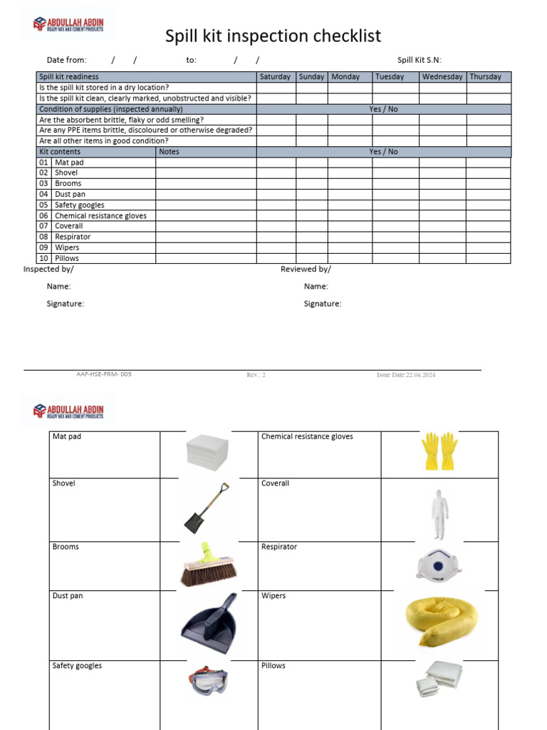 AAF-HSE-FRM-005-Spill_kit_checklist_Rev-002 | PDF