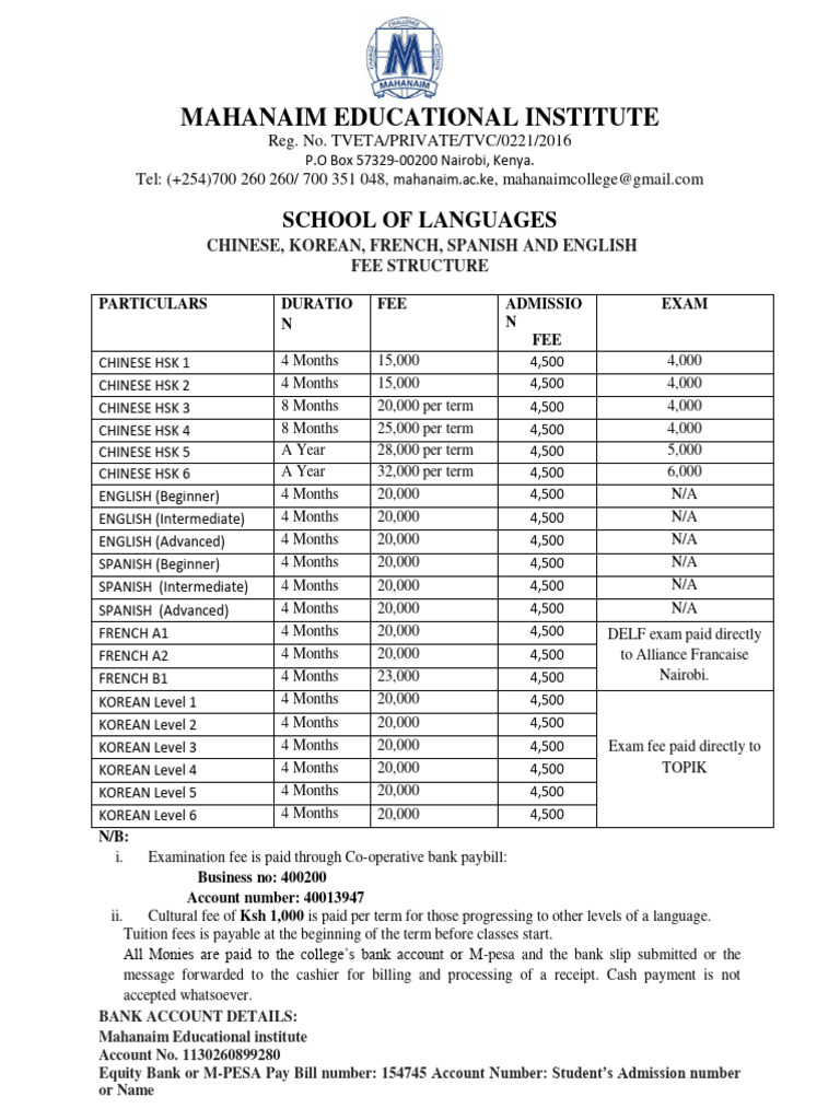 Fee Structure Language 2021 29dcfb16f5 | PDF | Money | Banking