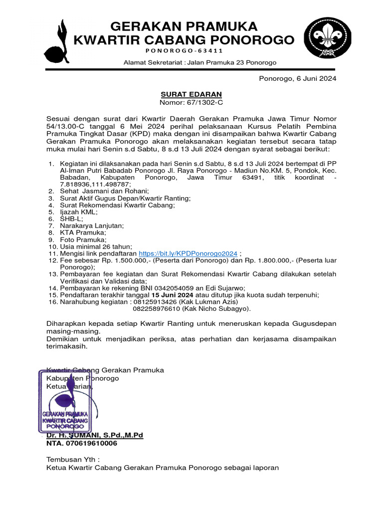 Edaran KPD 2024 | PDF | Pengelolaan Keuangan & Uang | Olahraga & Rekreasi