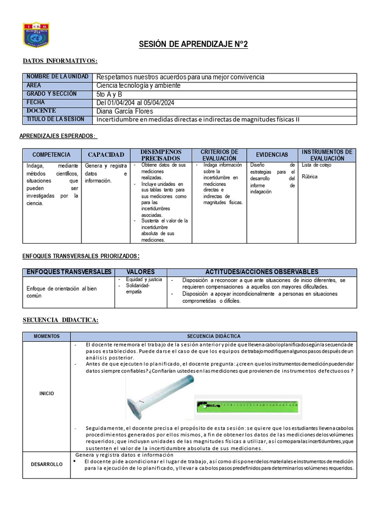 Sesión de Aprendizaje Cyt - n2 | Descargar gratis PDF | Evaluación | Aprendizaje