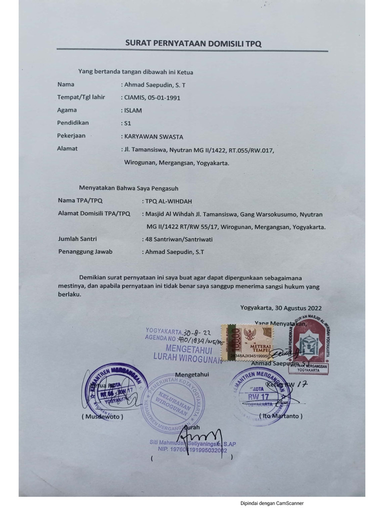 SURAT DOMISILI TPQ | PDF