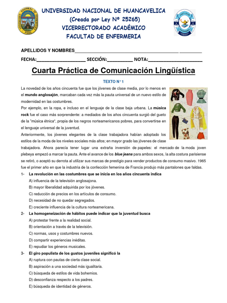 Cuarta Practica de Comprension Lectora de Enfermeria Unh 2024XXXXXX | PDF | Peste (enfermedad ...