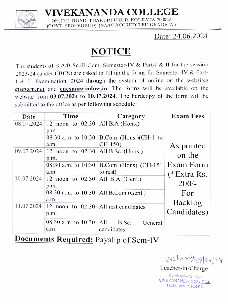Sem IV CU Form Fill Up (Under CBCS) | PDF